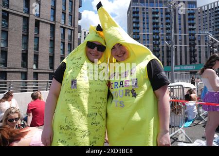 A fans in banana fancy dress waits outside Wembley Stadium in London ...