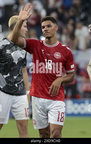 Alexander Bah of Denmark salutes the supporters following the UEFA Euro ...