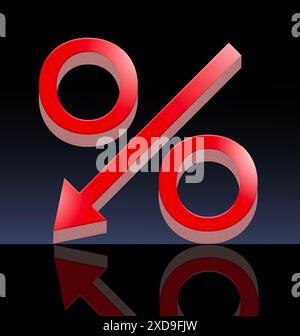 Percent symbol with down arrow, 3D illustration Stock Photo - Alamy