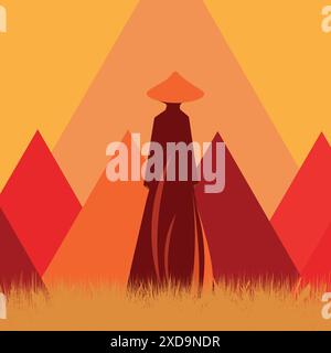 silhouette flat illustration design of a mountain climber standing on ...