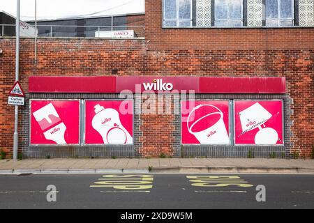 Wilko shop signs, Weymouth, UK 2024. Wilko closed all its shops in the ...