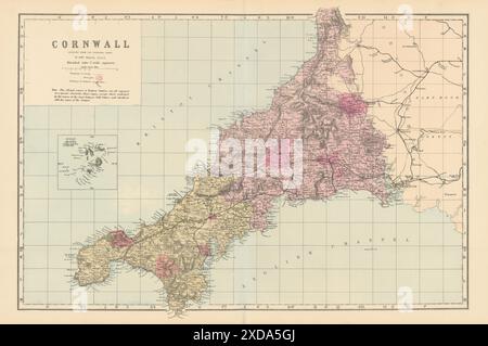 CORNWALL antique county map by GW BACON 1898 old plan chart Stock Photo ...