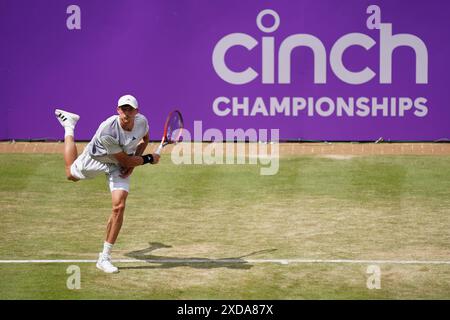 Billy Harris during his match against Dusan Lajovic on day one of the ...