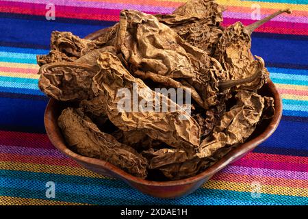 Bowl with Mexican Chile Chipotle Meco isolated on white background ...