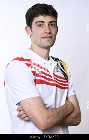 Belgian Julien Carraggi pictured in action during a badminton training ...