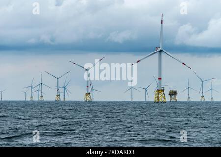 Offshore wind farm Nordsee Ost, operator RWE, north of Helgoland ...