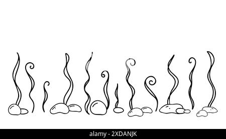 Horizontal Seabed, Marine Composition. Seaweeds and Stones. Hand drawn ...