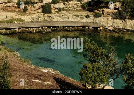 A serene view of Playa Secreta cove in Menorca, featuring clear blue ...
