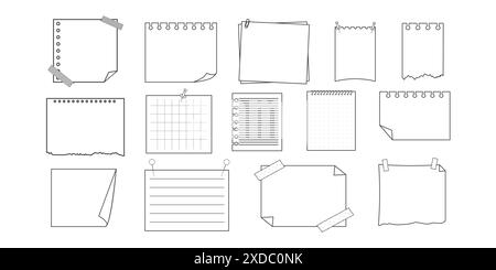 Doodle paper with paperclip and bent corner. Empty sheets with clip for ...