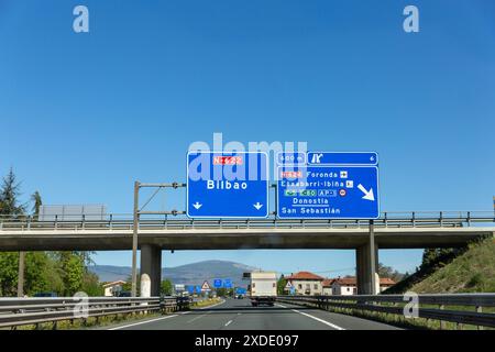 Motorway gantry signs, Spain Stock Photo - Alamy