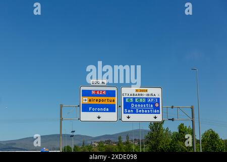 Motorway gantry signs, Spain Stock Photo - Alamy