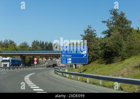 Motorway gantry signs, Spain Stock Photo - Alamy