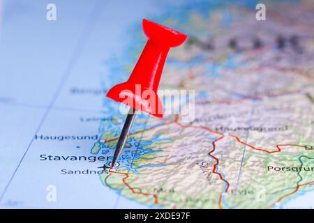 Sandnes pinned on a map of Norway Stock Photo - Alamy