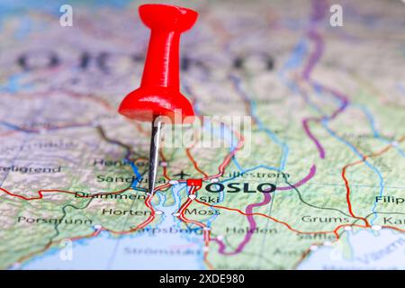 Drammen pinned on a map of Norway Stock Photo - Alamy