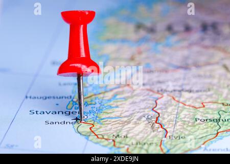 Sandnes, Norway pinned on map Stock Photo - Alamy