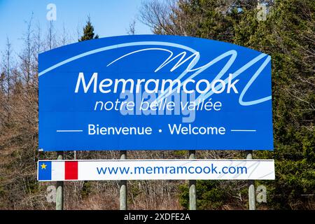Welcome to Memramcook sign on the Trans Canada Highway in New Brunswick, Canada Stock Photo - Alamy