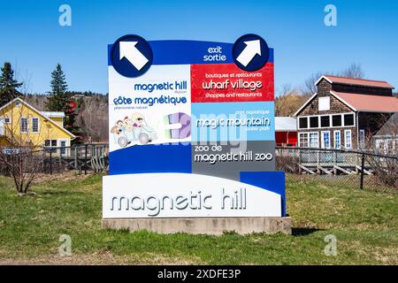 Directional sign to Magic Mountain at Magnetic Hill in Moncton, New ...