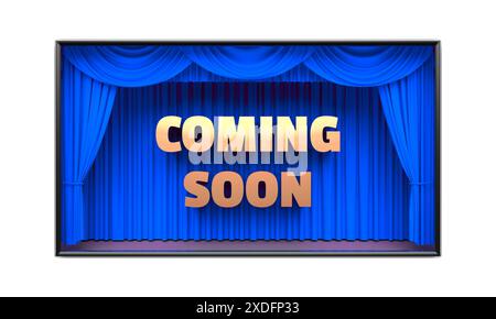 Coming Soon poster with red stage curtains 3D illustration Stock Photo ...
