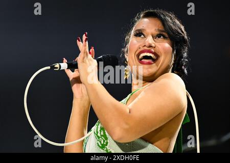British singer Raye performs live during Bloomingdale's and Burberry ...