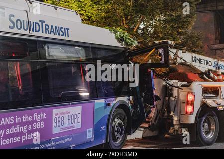 Seattle, United States. 22nd June, 2024. The aftermath of the crash ...