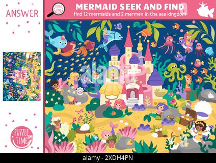 Under the sea seek and find game with traditional symbols. Attention ...
