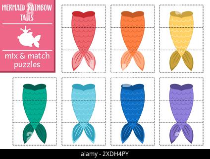 Vector under the sea mix and match puzzle with cute characters ...