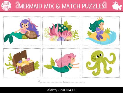 Vector under the sea mix and match puzzle with cute fishes. Matching ...