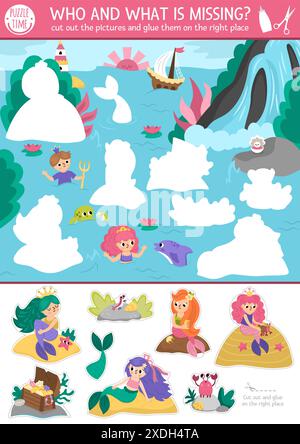 Vector under the sea cut and glue activity. Crafting game with cute ...