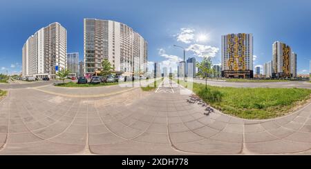 360° view of hdri 360 panorama near skyscraper multistory buildings of ...