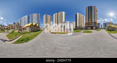 360° view of 360 hdri panorama near skyscraper multistory buildings of ...