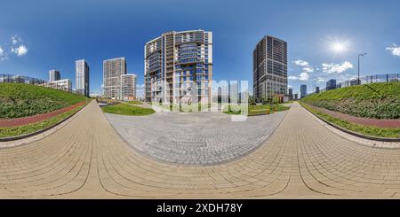 360° view of hdri 360 panorama near skyscraper multistory buildings of ...