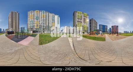 360° view of hdri panorama 360 near skyscraper multistory buildings of ...