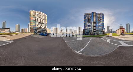360° view of 360 hdri panorama near skyscraper multistory buildings of ...