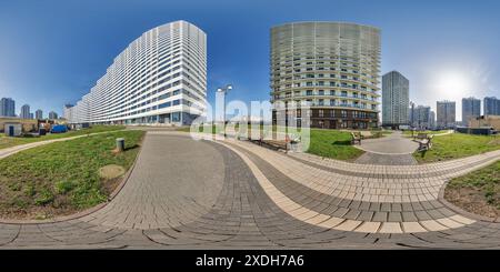 360° view of hdri 360 panorama near skyscraper multistory buildings of ...
