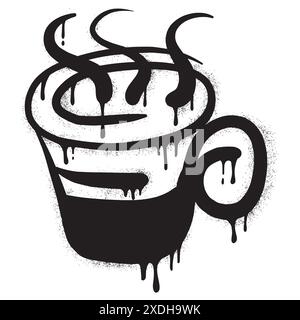 coffee cup graffiti with black spray paint.vector illustration Stock ...