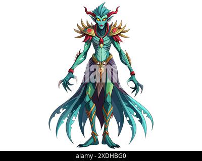 Illustration of a banshee character with glowing eyes and tattered ...