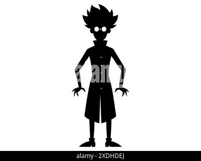 Black silhouette of eccentric mad scientist isolated on white ...