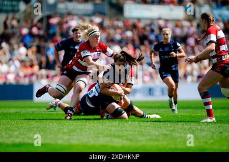 Bristol's Abbie Ward is tackled a few metres from he try line Bristol ...