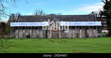 Scaffolding over Torre Abbey and the Spanish Barn on the seafront at ...