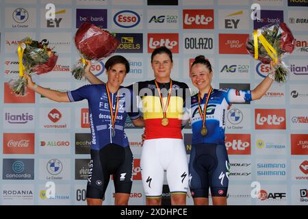 Belgian Justine Ghekiere of AG Insurance-Soudal Team celebrates after ...