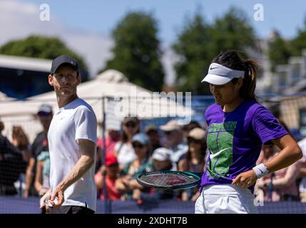 Emma Raducanu with her coach Nick Cavaday during practicing on day two ...
