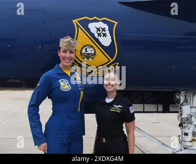 Lt. Commander Amanda Lee and AL2 Phibbs next to Blue Angel 3 F/A-18 ...
