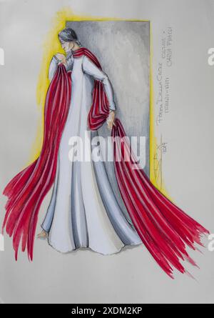 Dance, ballet, theatre costume, pencil drawing, sketch, mixed media ...