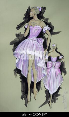 Dance, ballet, theatre costume, pencil drawing, sketch, mixed media ...