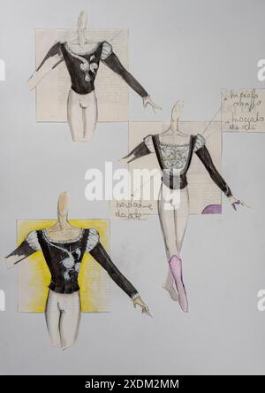 Dance, ballet, theatre costume, pencil drawing, sketch, mixed media ...
