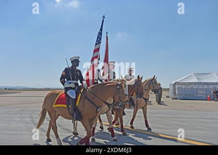 United States Marine Corps Mounted Color Guard presents the colors at ...