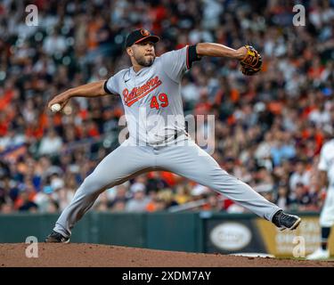 Texas, USA. 23rd June, 2024. Albert Suarez #49 of the Baltimore Orioles ...