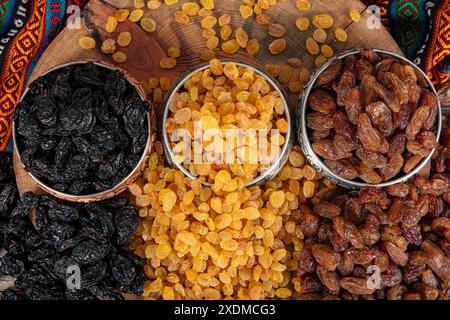 Collection of raisins that offers a vibrant and nutritious array. Three ...