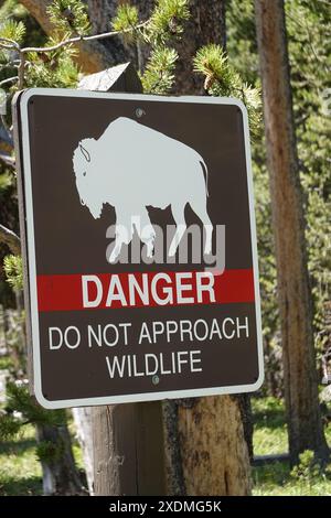 Sign danger do not approach wildlife in Yellowstone National Park North ...