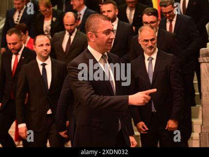 New Macedonian Prime Minister Hristijan Mickoski after being elected in ...